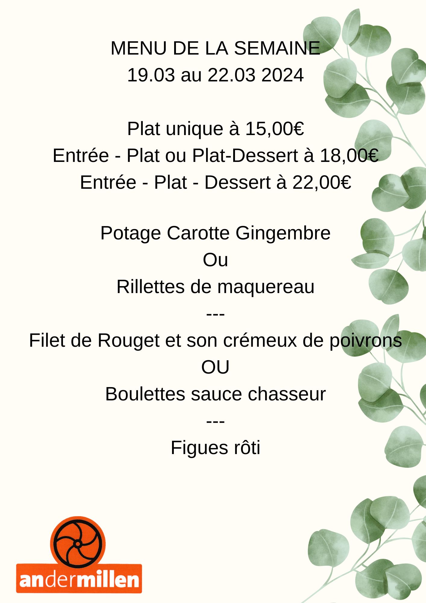 Menu du jour - Restaurant An Der Millen